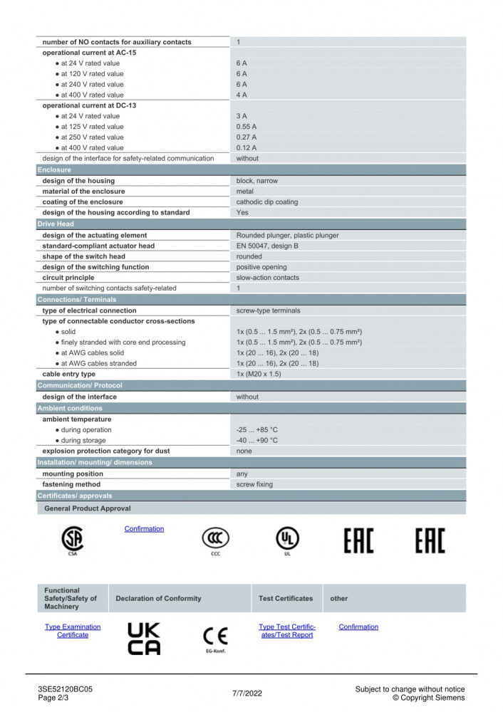 SIEMENS 3SE52120BC05 technical document page 2