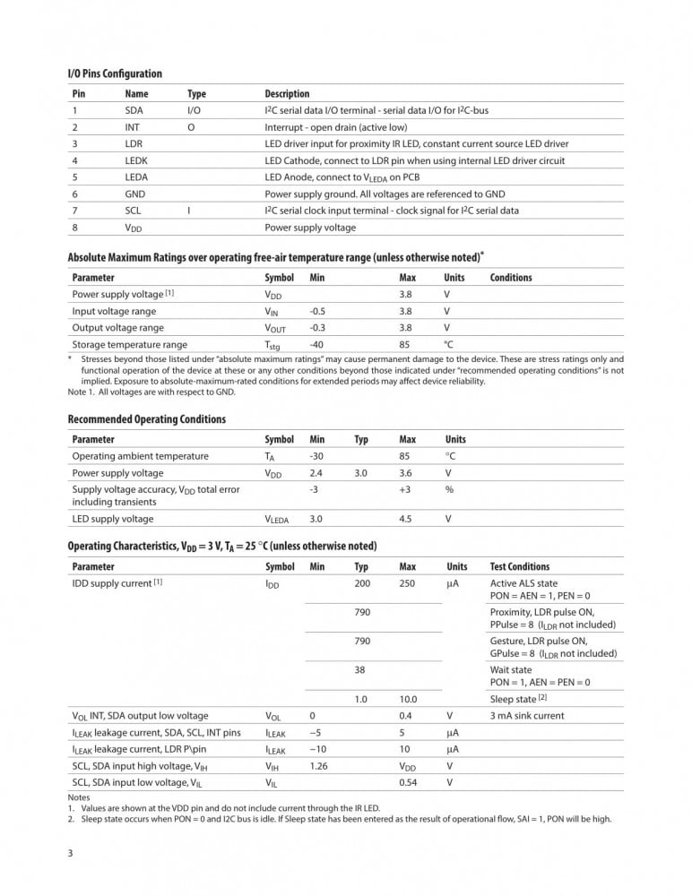 APDS-9960 datasheet page 3