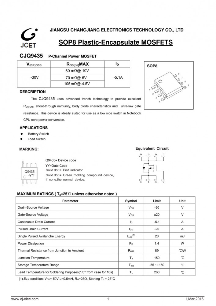 CJQ9435 datasheet page 1