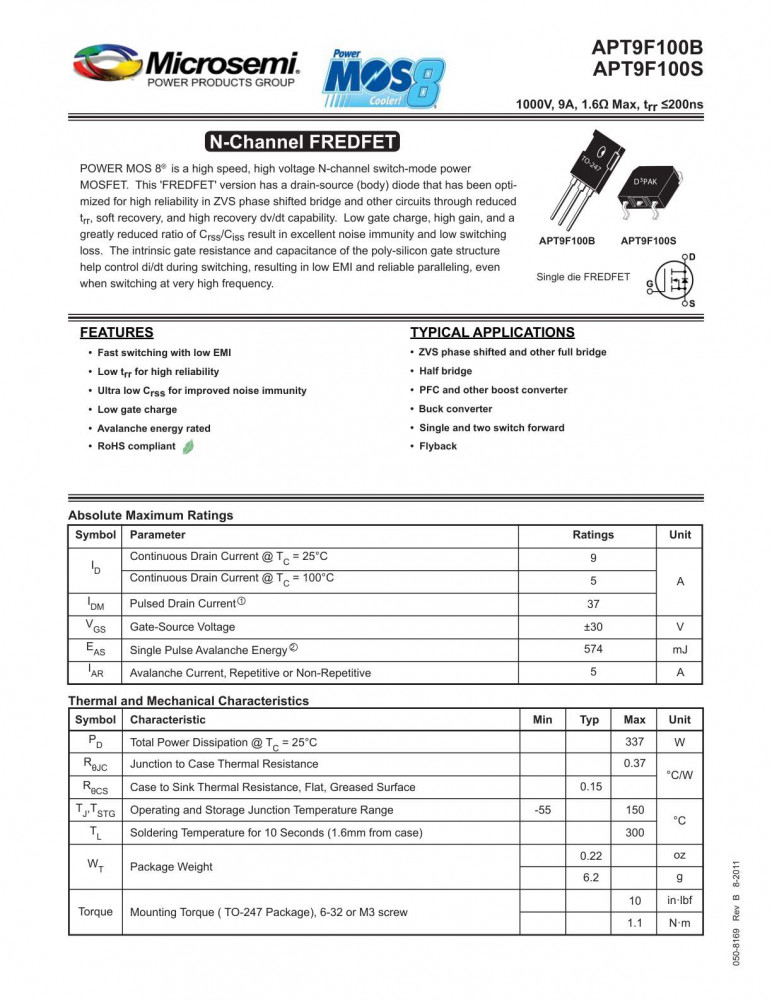 APT9F100B technical document page 1