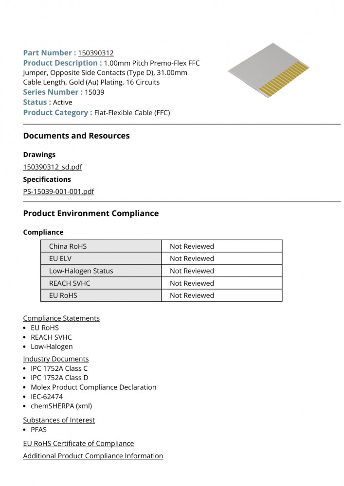 Molex FFC family specification page 1