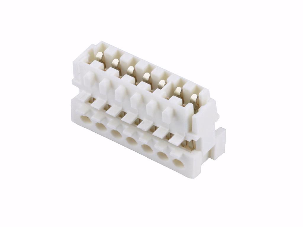 Appli-Mate RAST 2.5 IDT Housing, 2.50mm Pitch, with Side Latches, Female, 7 Circuits, Position Keys A & H Removed, Polarizing Rib Between 1/2 and 5/6