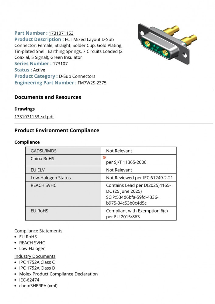 MOLEX 1731071153 product drawing page 1