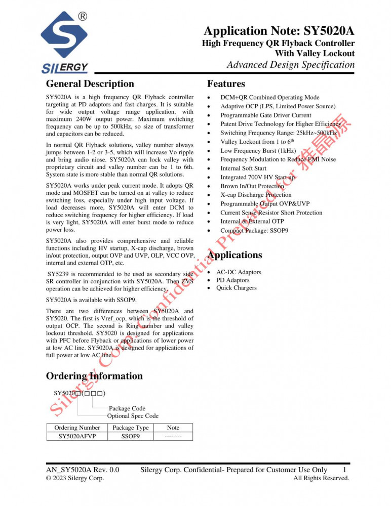 SY5020AFVP technical document page 1