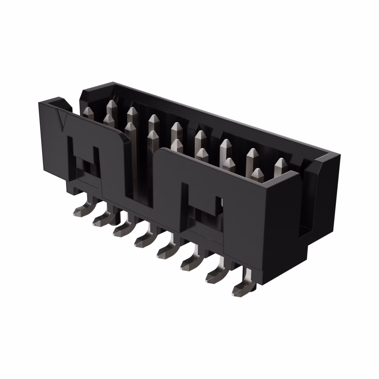 2.00mm Pitch, Milli-Grid PCB Header, Dual Row, Vertical, Surface Mount, Shrouded, 16 Circuits, 2.50µm Matte Tin (Sn) Plating, Dual Side Slots, Dual Friction Locks, Center Polarization, with Pegs, Tape and Reel for sale