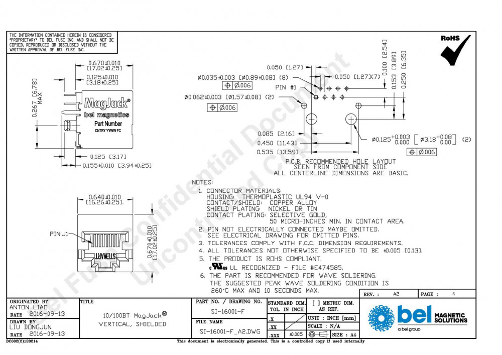 Bel Fuse SI-16001-F technical drawing page 2