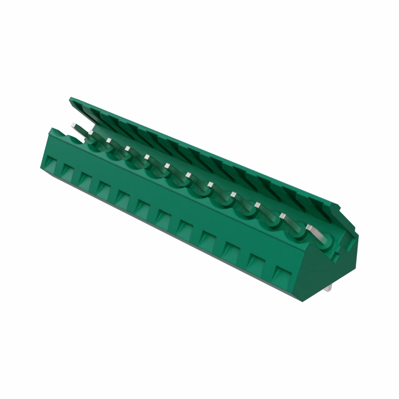 5.00mm Pitch Eurostyle 45° Angle PCB Header, Open Ends, 12 Circuits, Green for sale