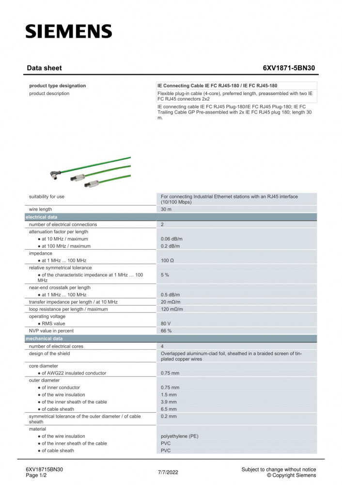 SIEMENS 6XV18715BN30 technical document page 1