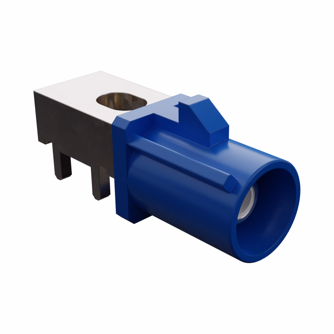 FAKRA Jack, Right-Angle, PCB Receptacle, Through Hole, Die Cast Body, Tin (Sn) Plated, Pin in Paste, Keying Code C, Blue, Tray, 50 Ohms for sale