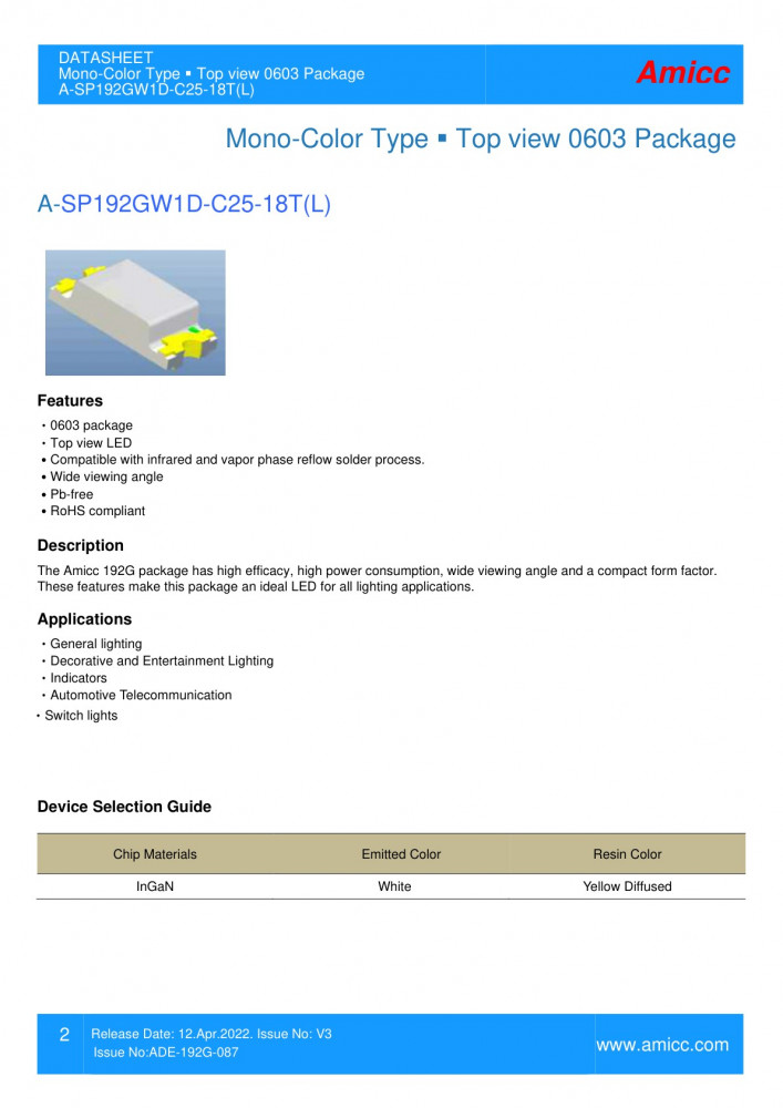 A-SP192GW1D-C25-18T(L) datasheet page 2