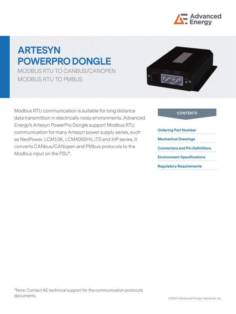 PowerPro Modbus dongle document page 1