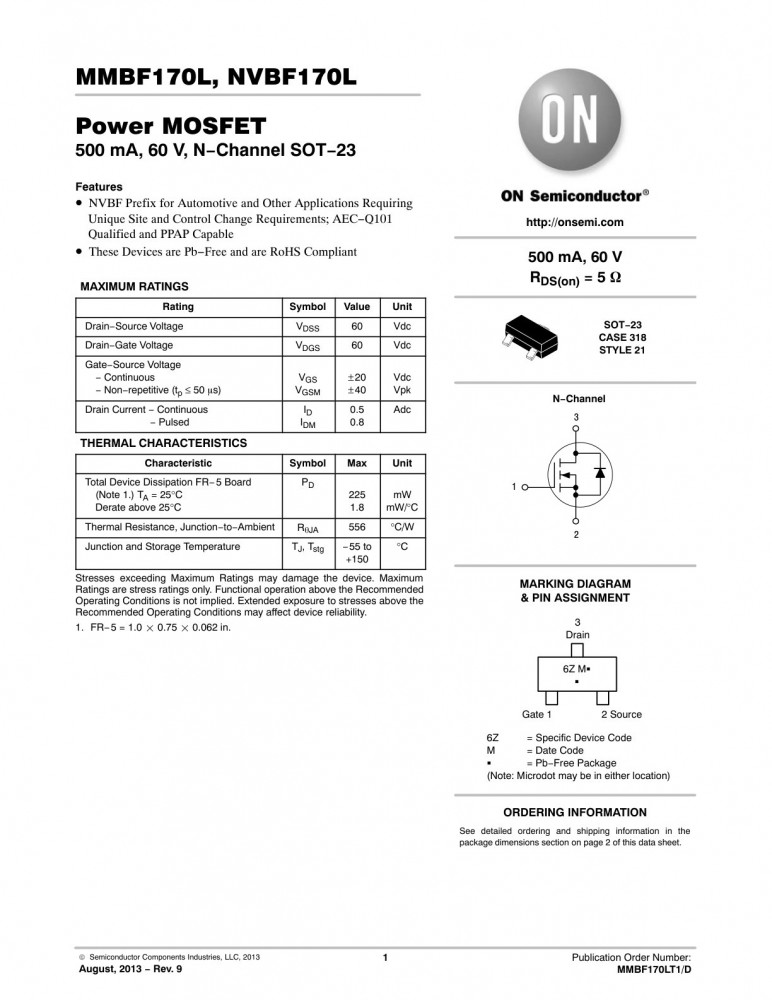 MMBF170LT1G datasheet page 1