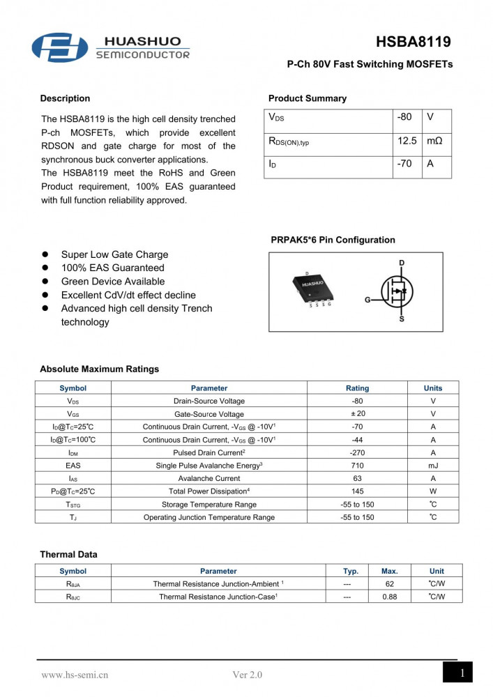 HSBA8119 datasheet page 1