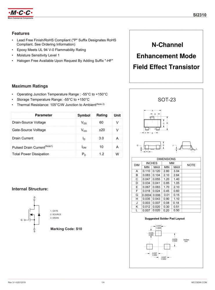 SI2310-TP datasheet page 1