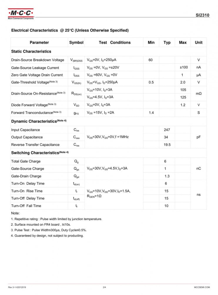 SI2310-TP datasheet page 2