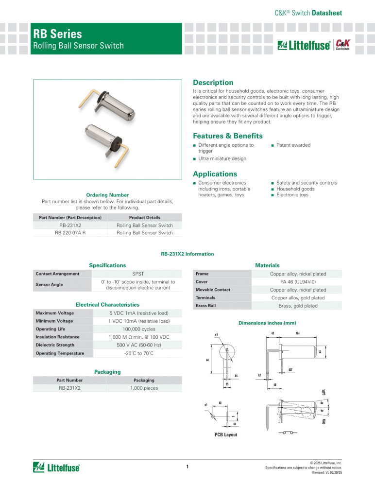 Rolling ball sensor switch technical document page 1