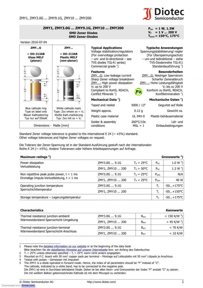 DIOTEC ZMY series datasheet page 1