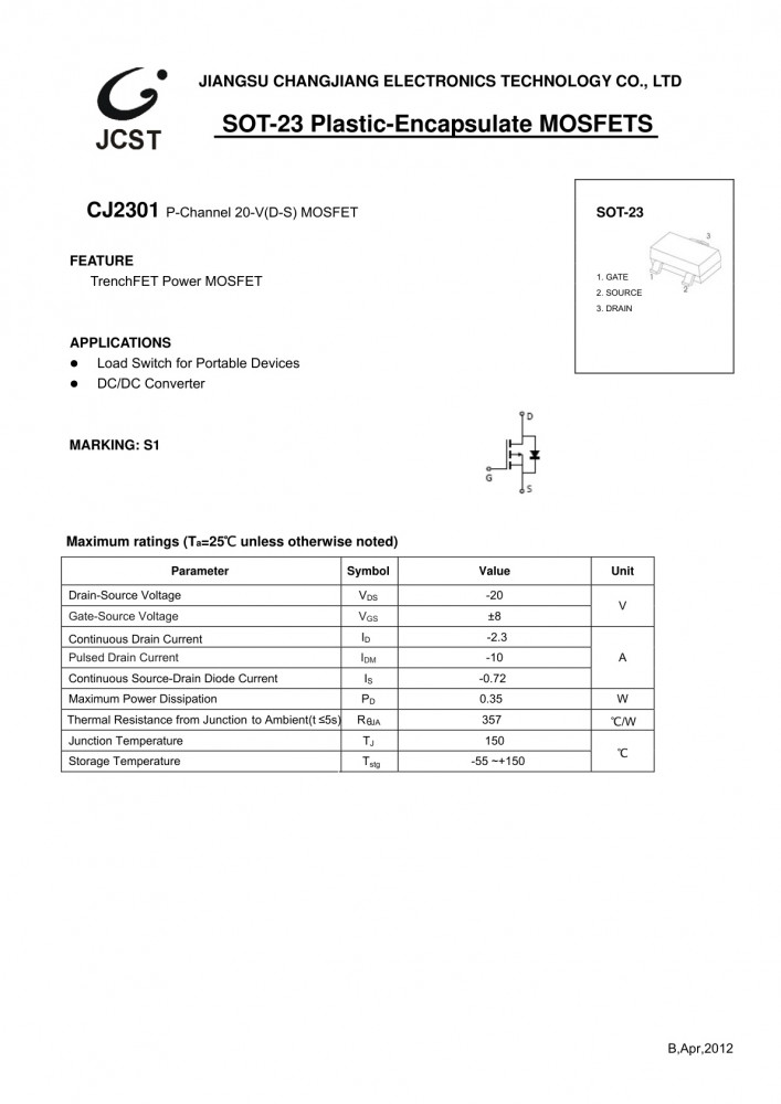 CJ2301 S1 datasheet page 1