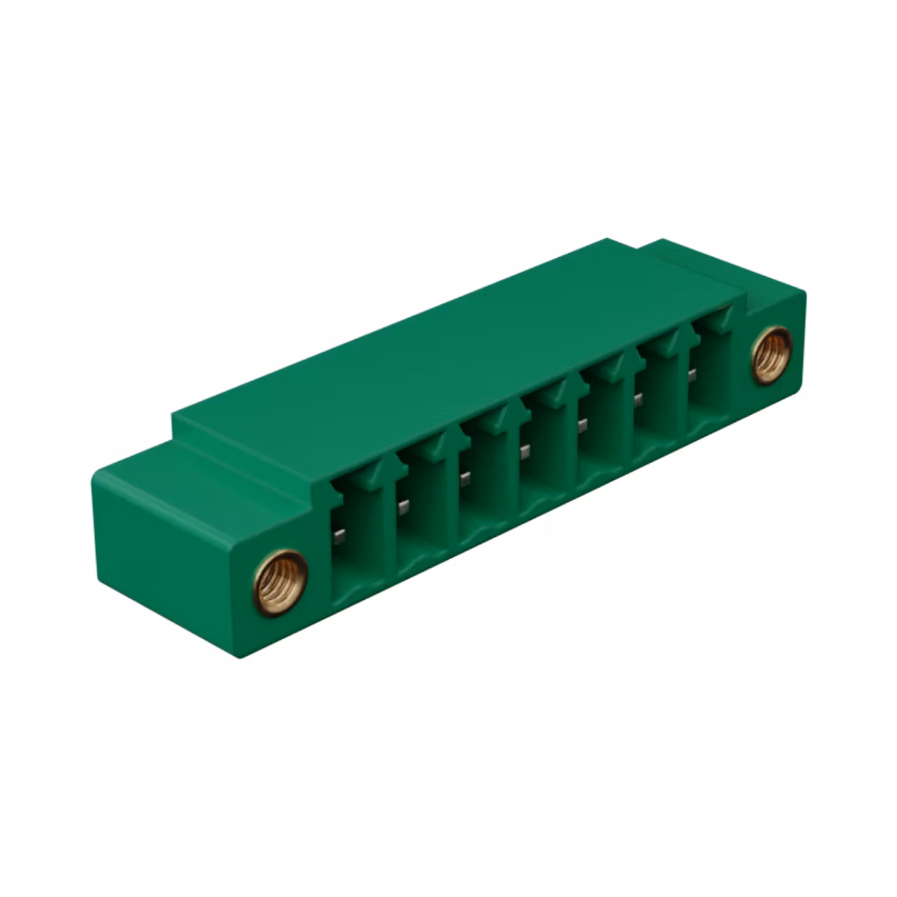3.81mm Pitch Eurostyle Right-Angle PCB Header, with Threaded Retention Inserts, Green Housing, 7 Circuits for sale