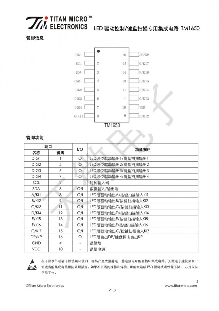 TM1650 datasheet page 2