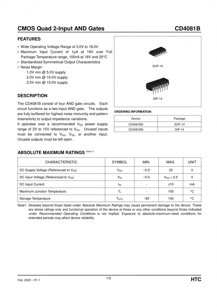 CD4081BN datasheet page 1
