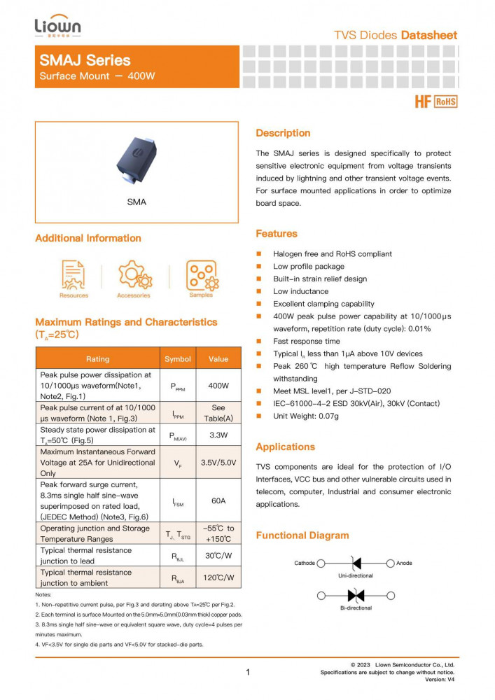 Liown SMAJ36A datasheet page 1