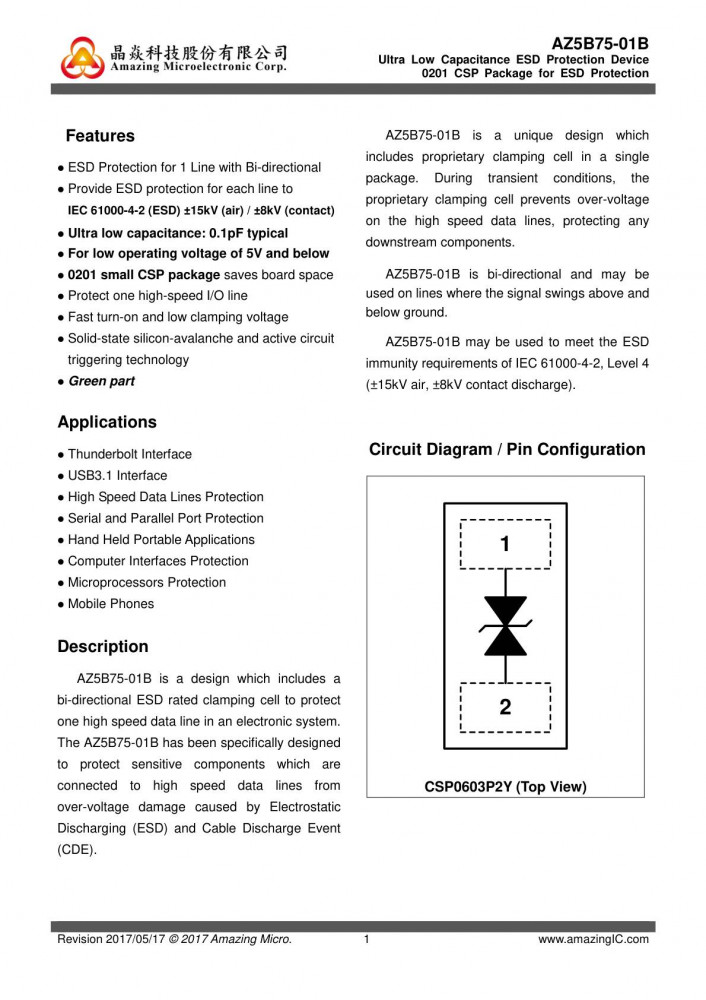 AZ5B75-01B datasheet page 1