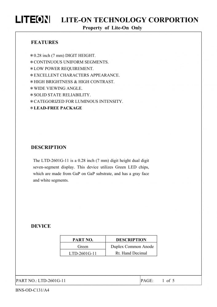 LTD-2601G-11 datasheet page 1