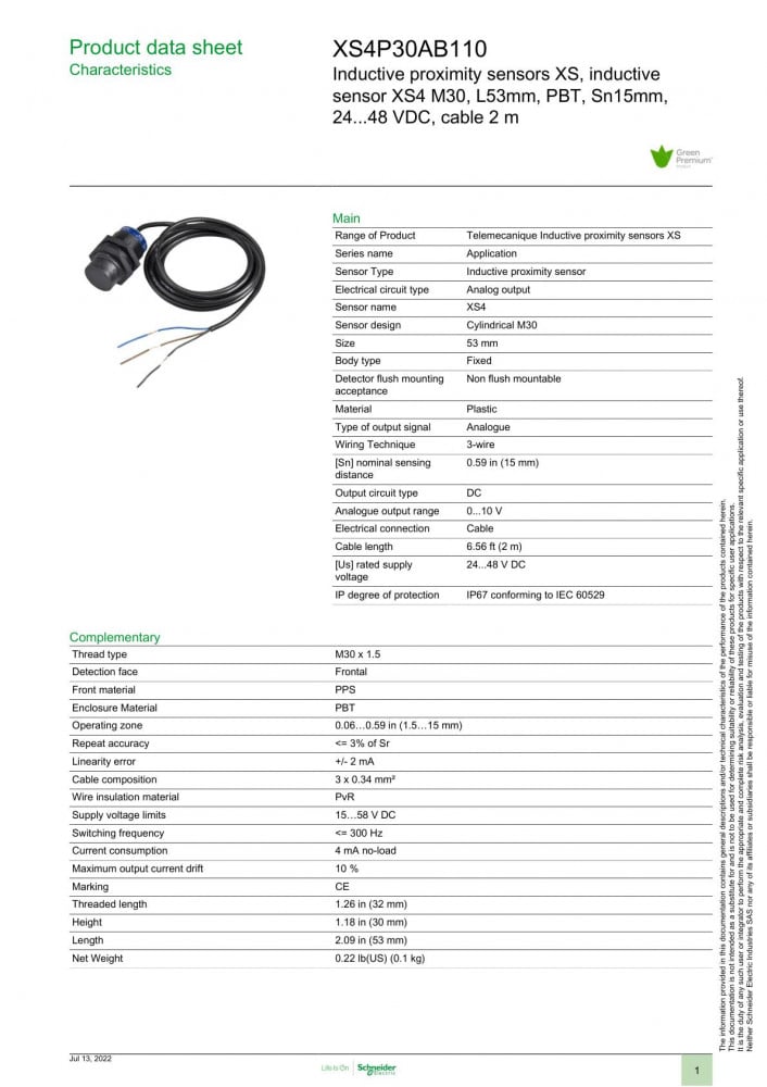 XS4P30AB110 technical document page 1