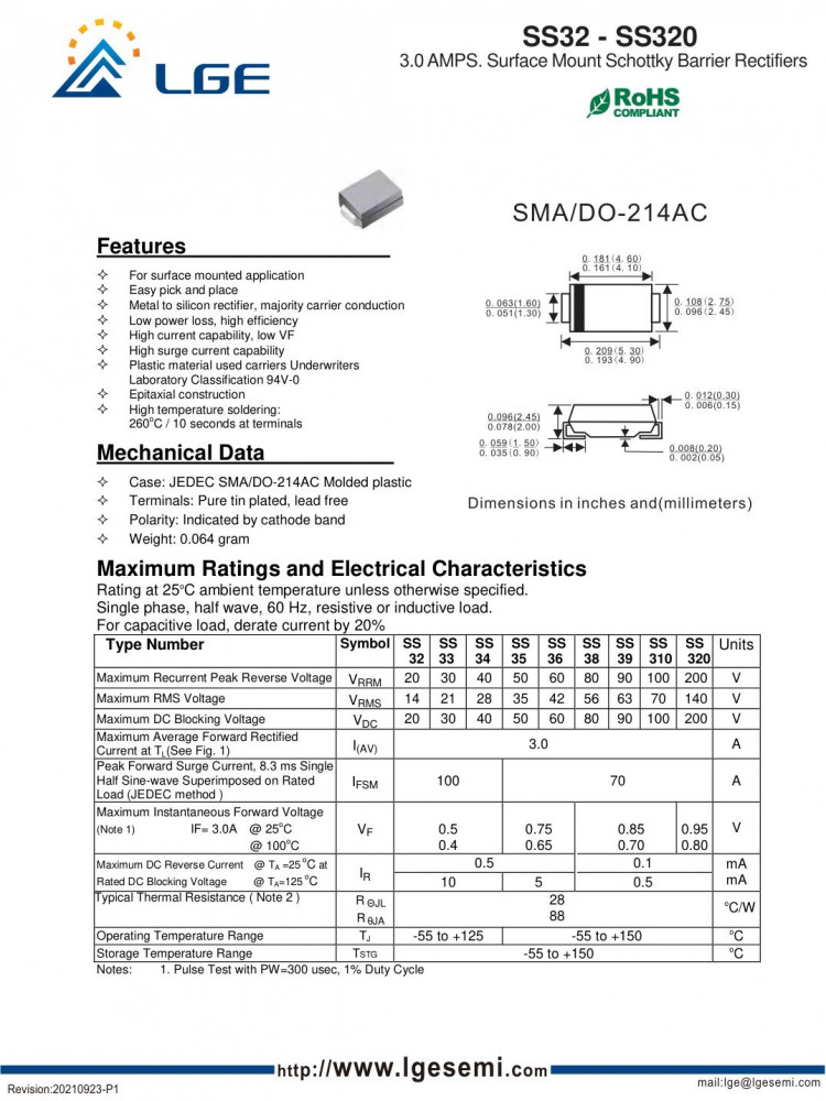 LGE SS38 datasheet page 1