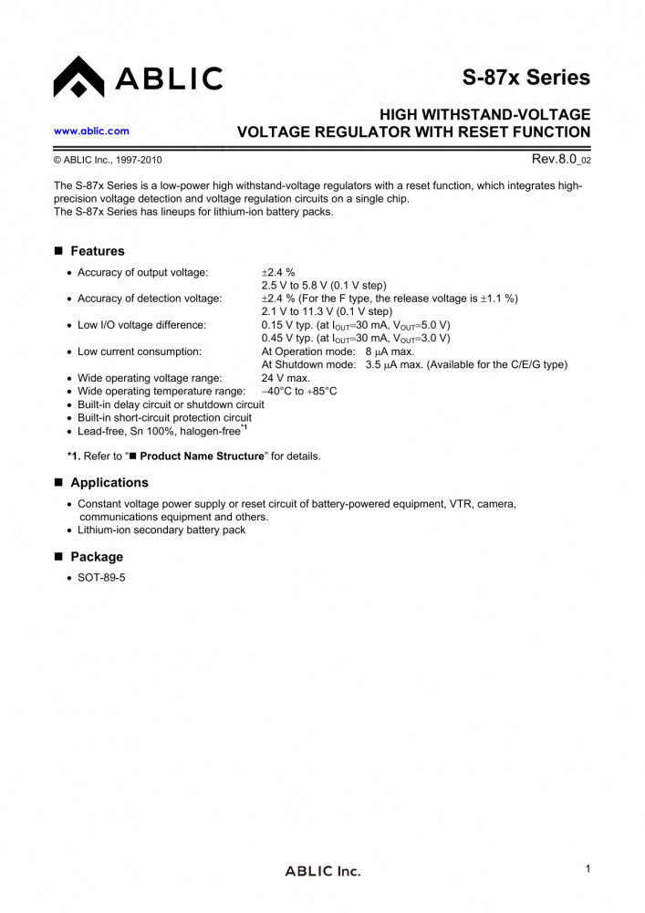 S-87x datasheet page 1