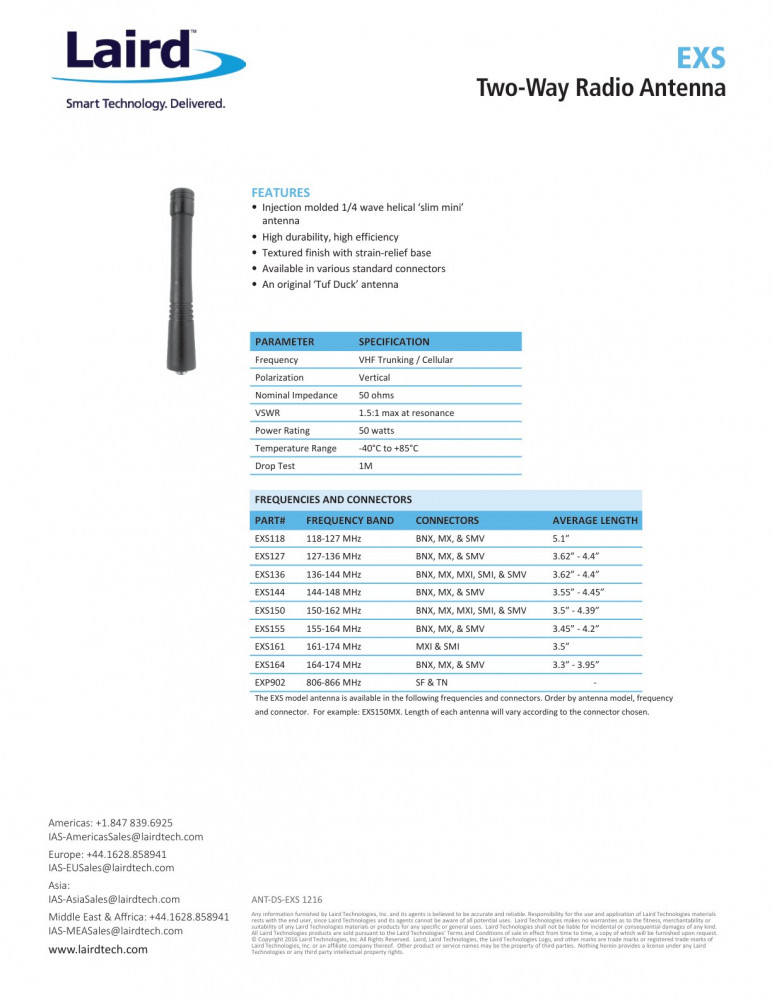Laird EXS series antenna technical document