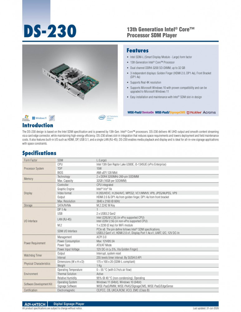 ADVANTECH DS-230 technical document page 1