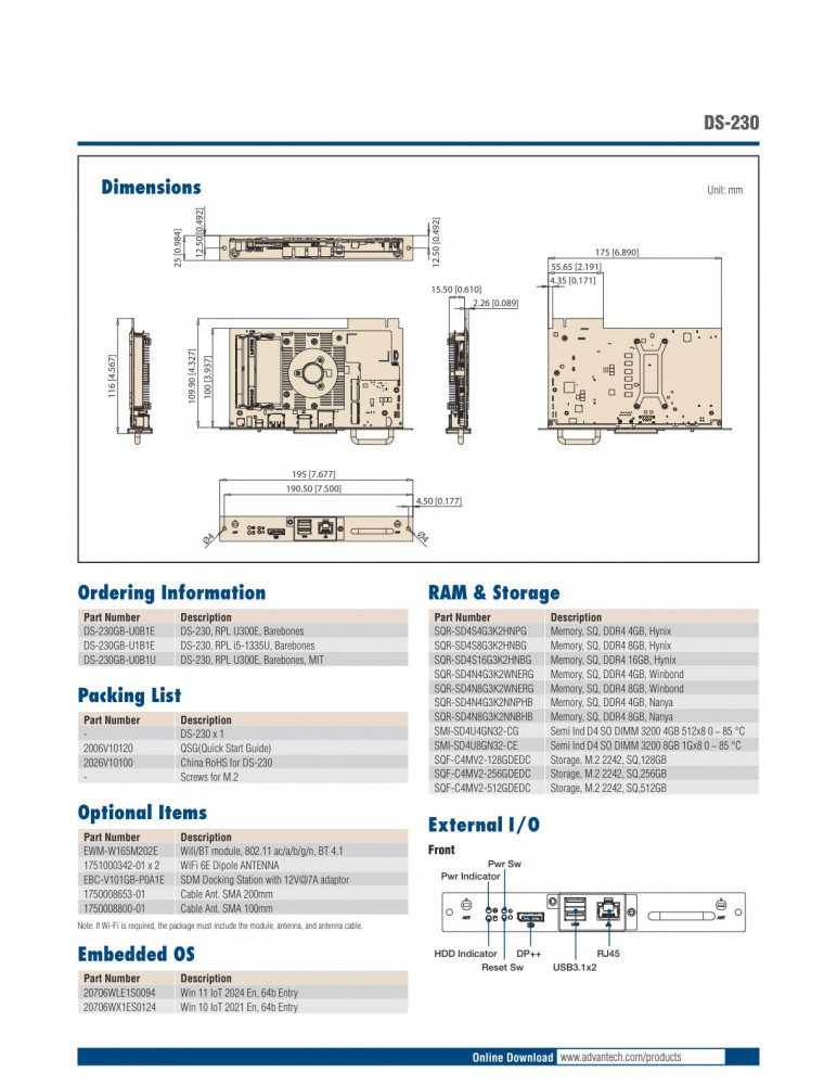 ADVANTECH DS-230 technical document page 2