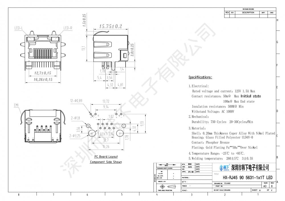 HX-RJ45 90 5631-1x1T LED technical drawing
