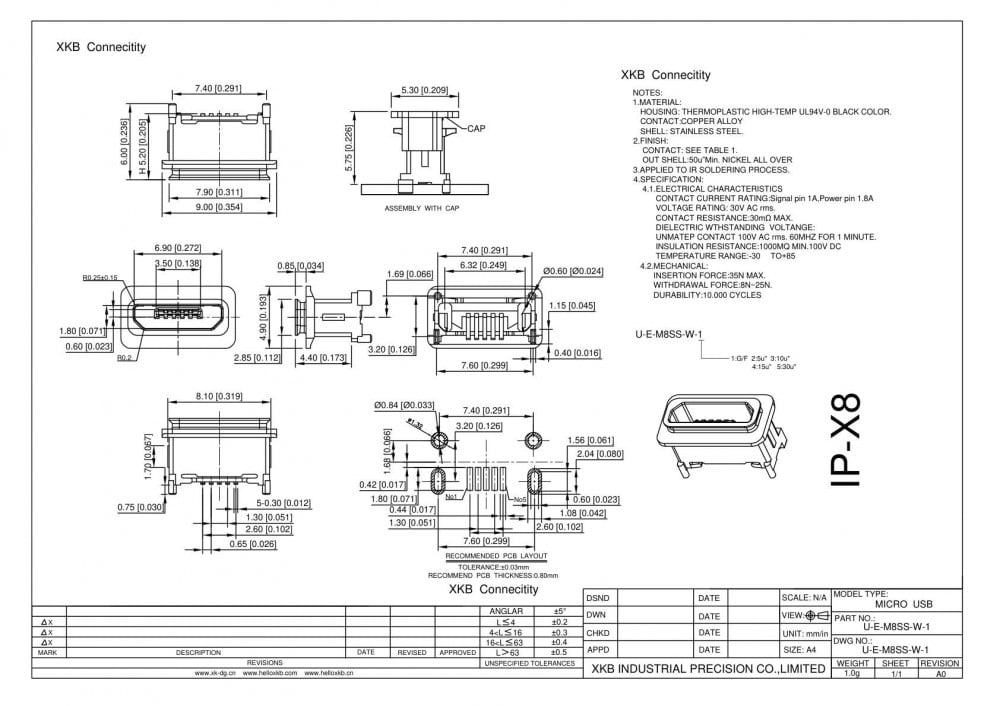 U-E-M8SS-W-1 technical drawing page 1
