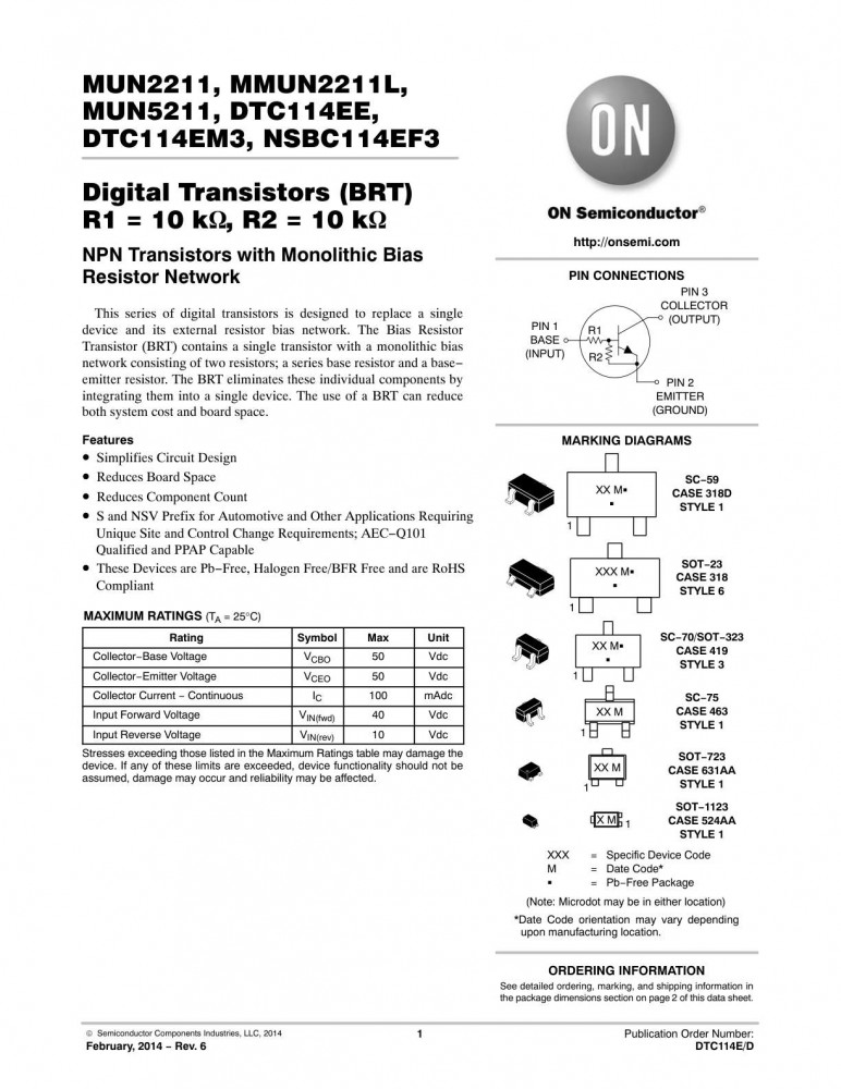 MMUN2211LT1G datasheet page 1