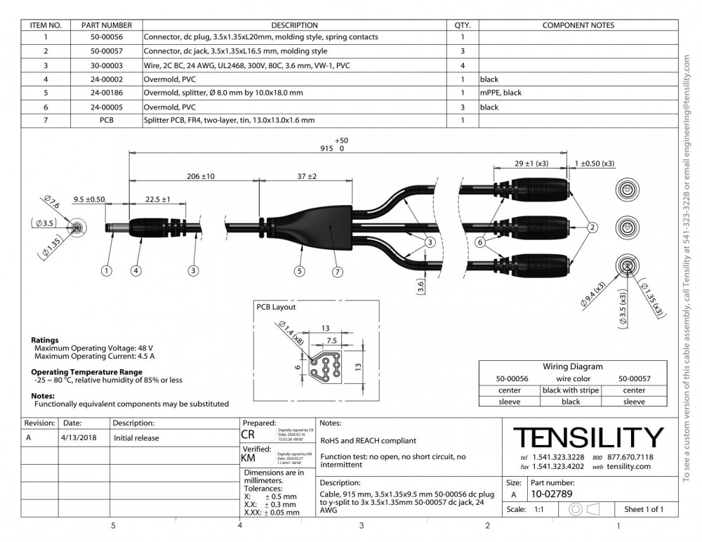 Tensility International 10-02789 cable assembly drawing