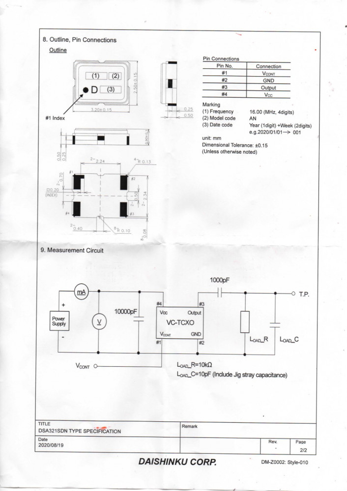 KDS DSA321SDN type specification page 2