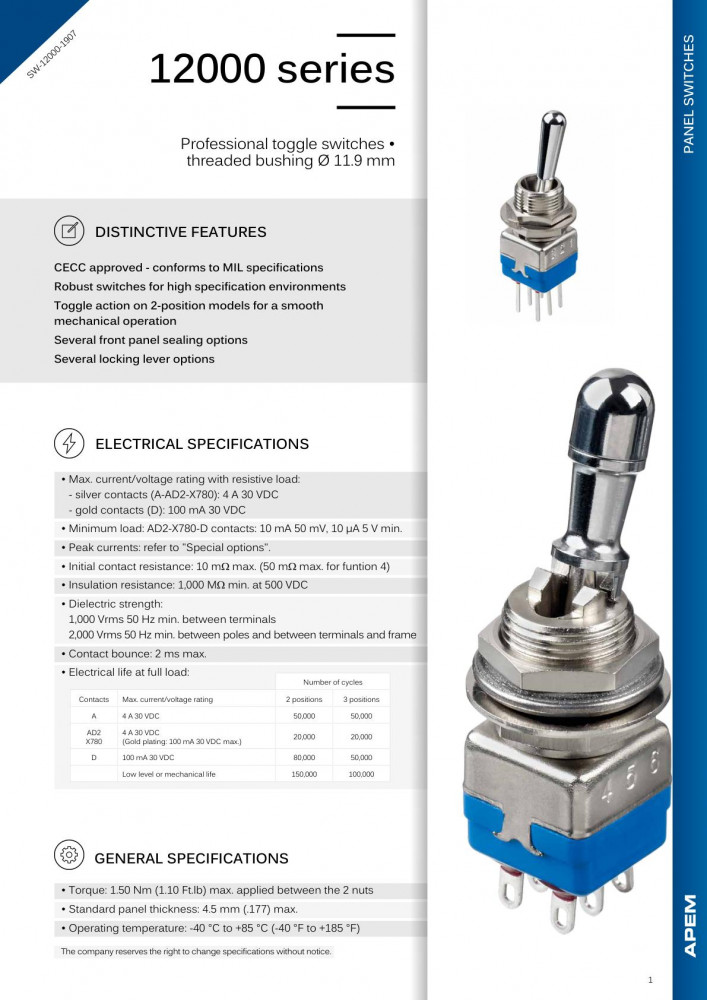 APEM 12000 series datasheet page 1