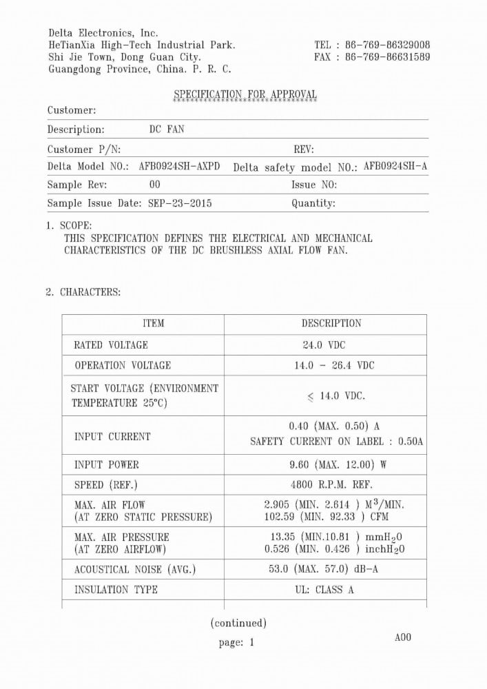 DELTA AFB0924SH-A specification page 3