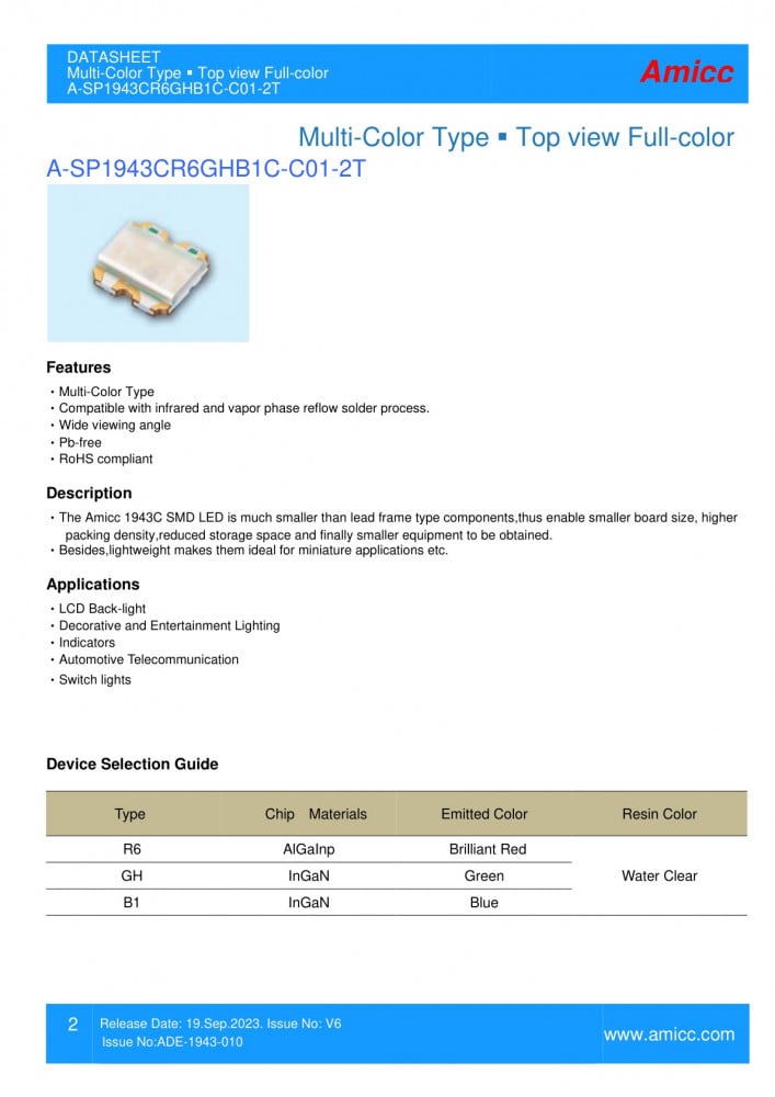 A-SP1943CR6GHB1C-C01-2T datasheet page 2