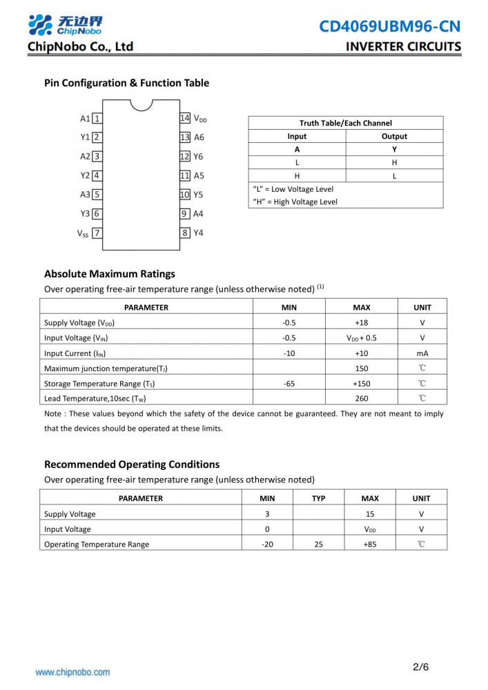 CD4069UBM96-CN datasheet page 2
