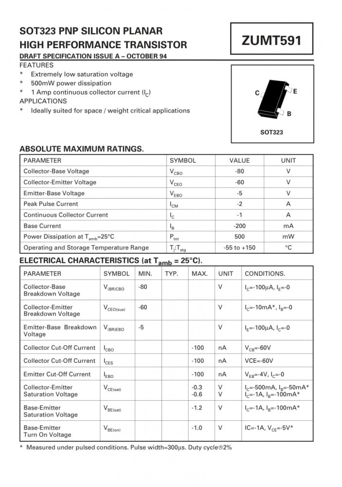 ZUMT591TA datasheet page 1