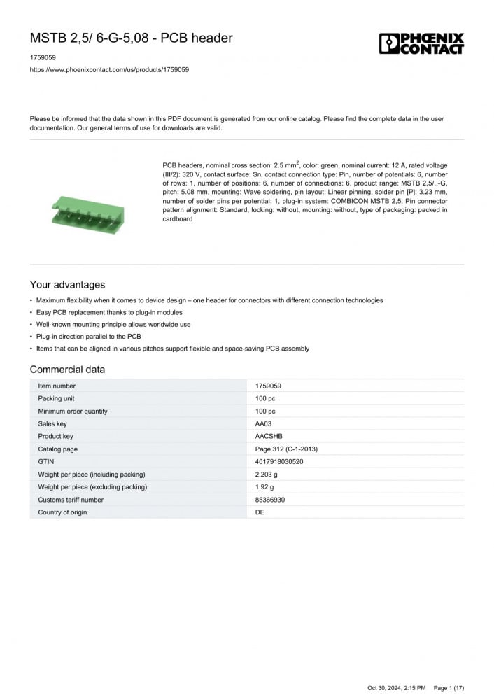 Phoenix Contact 1759059 technical document page 1