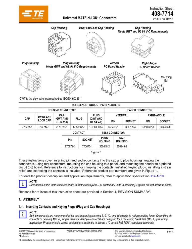 TE Connectivity connector assembly instruction page 1