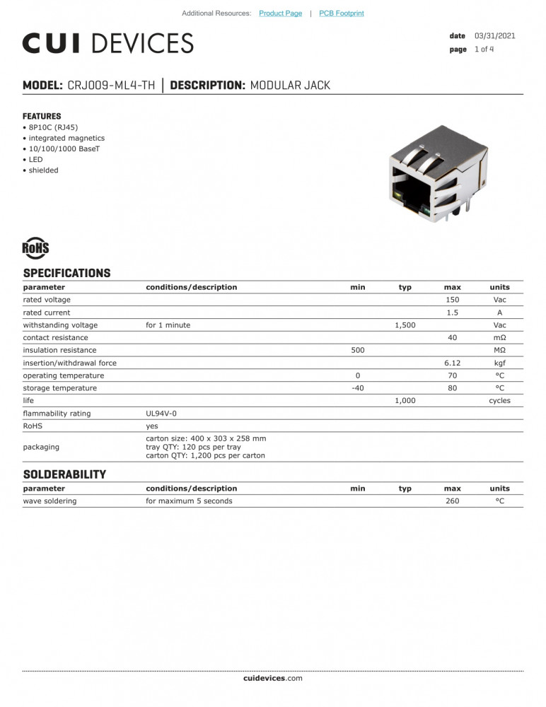 CRJ009-ML4-TH datasheet page 1