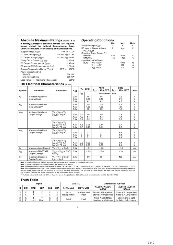 MM54HC646J/883 datasheet page 4