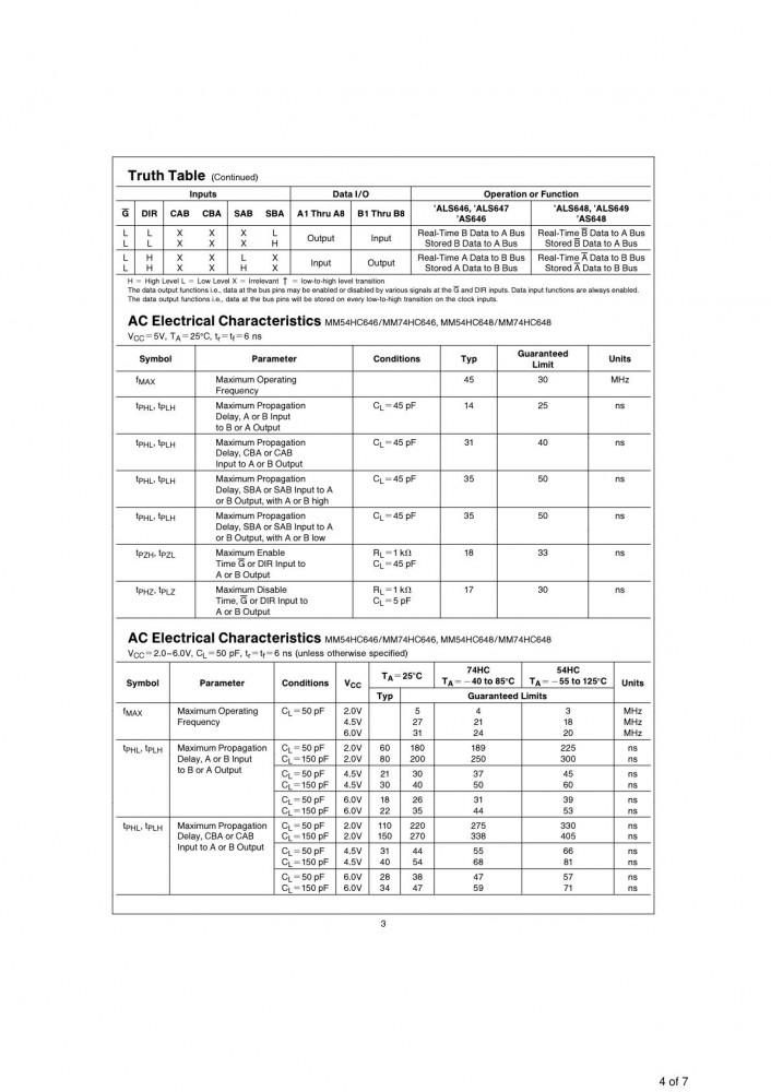 MM54HC646J/883 datasheet page 5