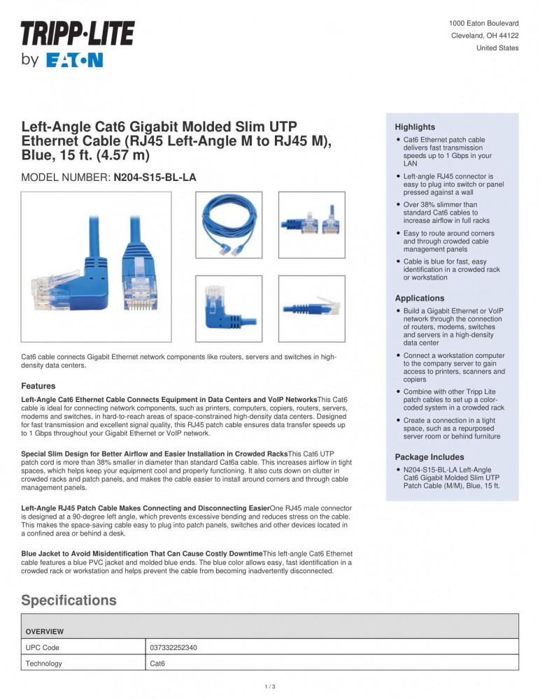 N204-S15-BL-LA product document page 1